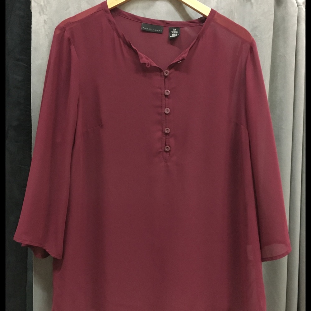 Apostrophe Sheer Burgundy Blouse - Gem